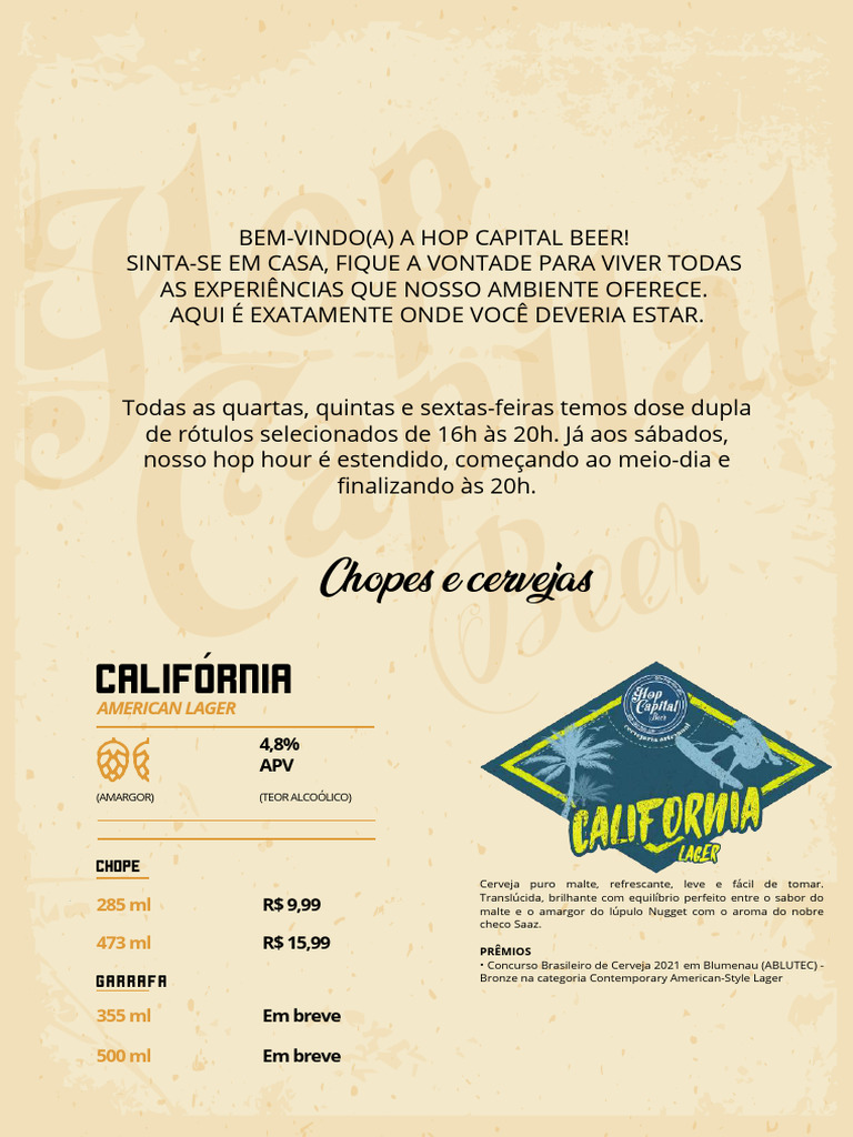 Cardápio Hop Capital Beer | PDF | Cerveja | Ale (cerveja)
