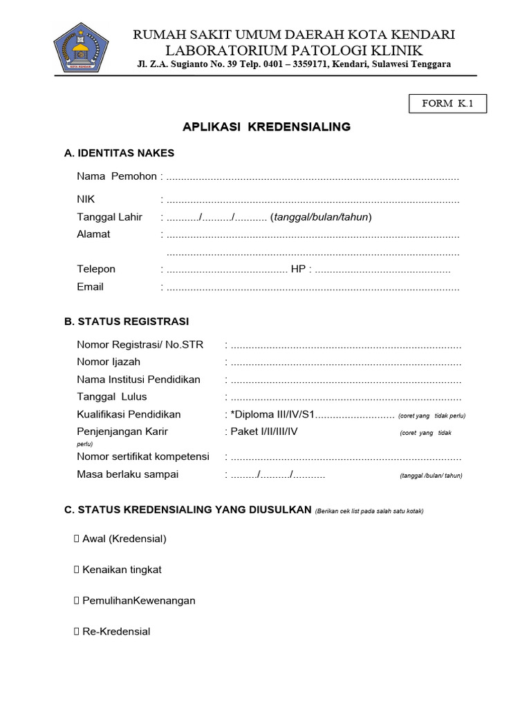 1 Form Ak.1 Aplikasi Kredensialing Atlm Patelki | PDF