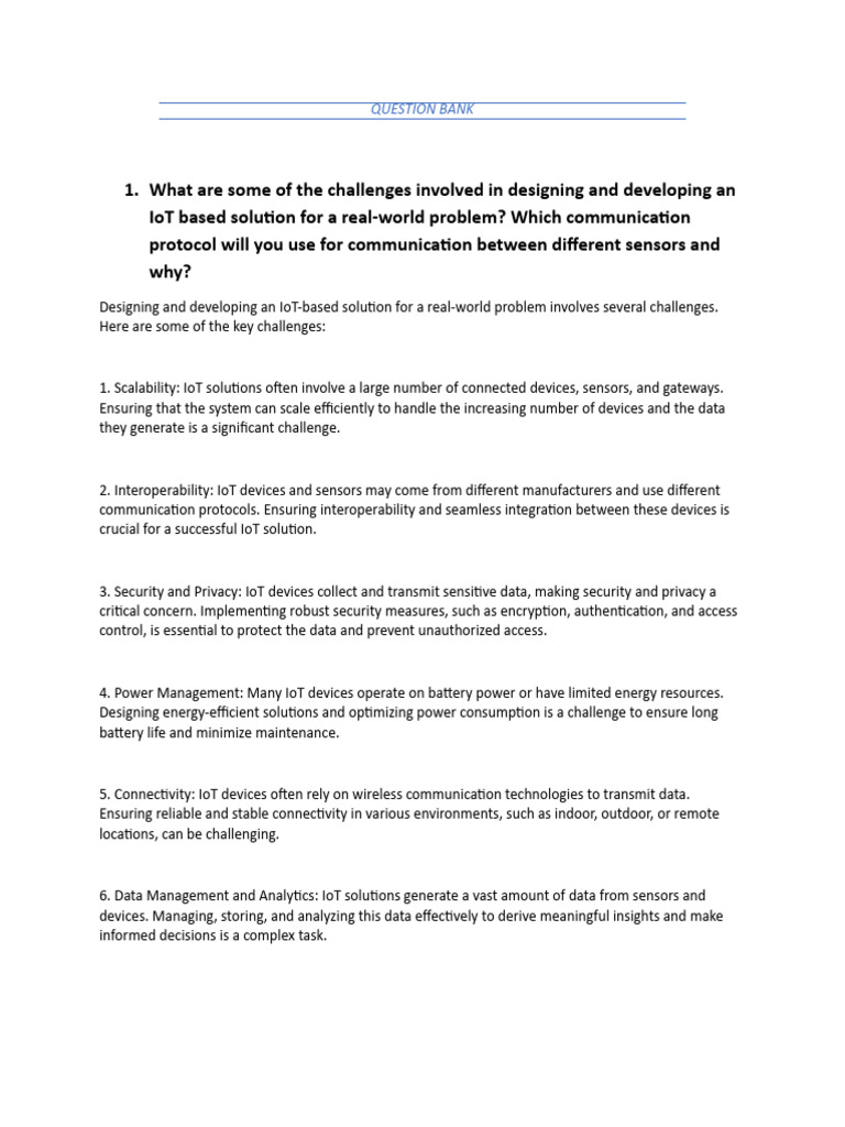 QUESTION BANK with answers iot | PDF | Internet Of Things | Wireless Sensor Network