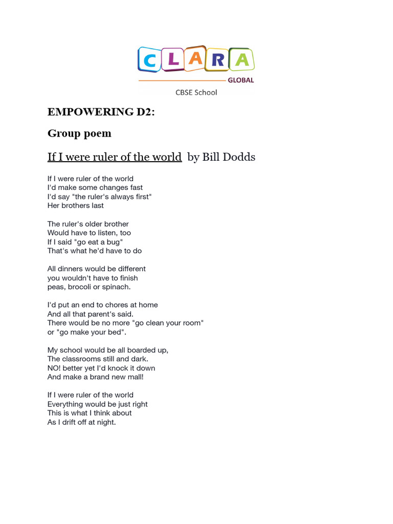 If I Were Ruler of the World Poem | PDF
