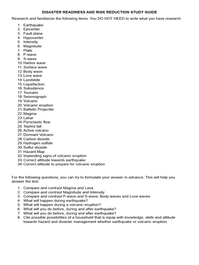 Disaster Readiness Study Guide | PDF | History | Young Adult