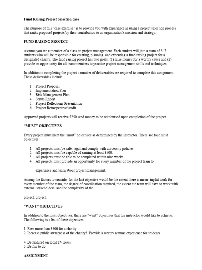 Copy of Fund Raising Project Selection case | PDF | Project Management