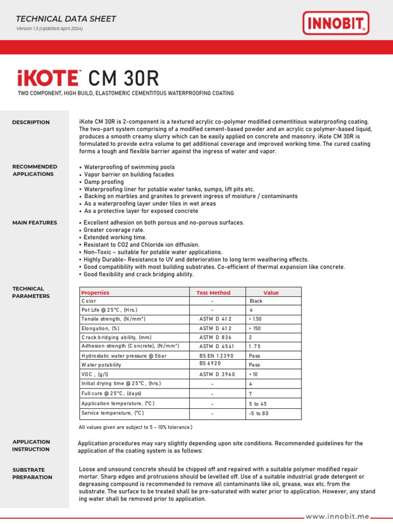 iKOTE CM 30R (TDS) 02-APRIL-2024 | PDF | Concrete | Coating