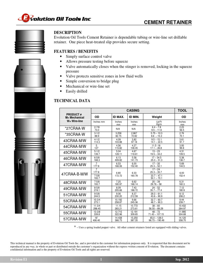 Cement Retainer Cast Iron RevE0 12 Sep 12 | PDF | Casing (Borehole ...
