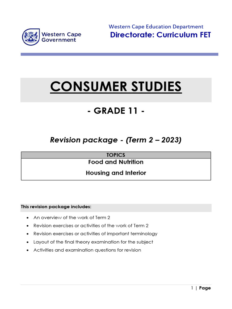 Consumer Studies GR 11 REVISION MATERIAL TERM 2 2023 FINAL | PDF | Vitamin | Nutrients