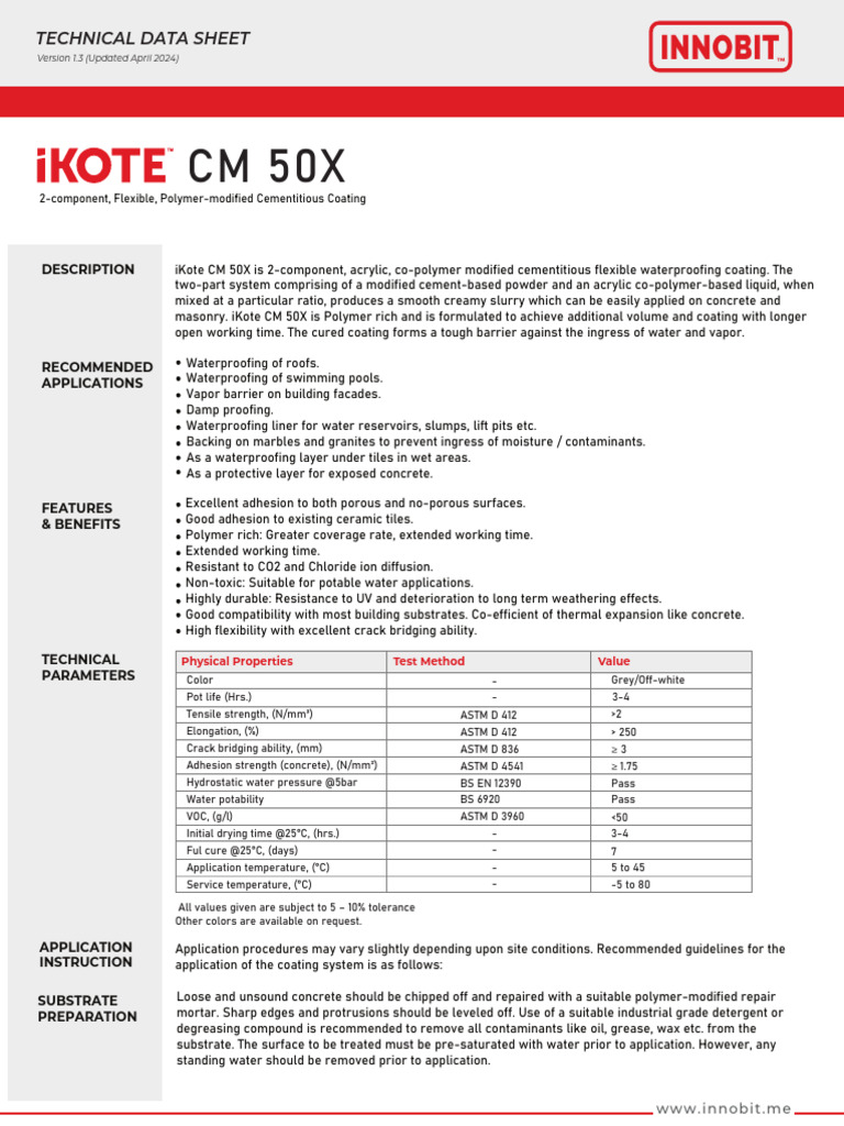 iKote CM 50X Waterproofing Coating | PDF | Concrete | Coating