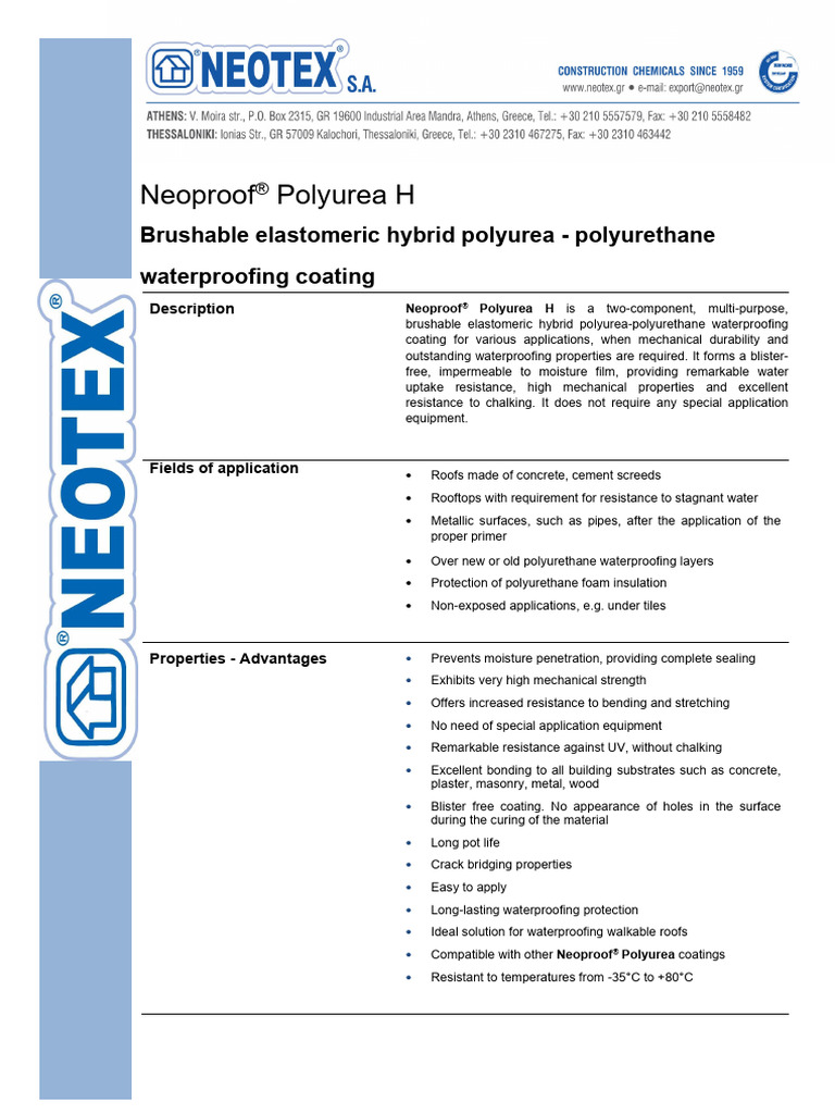 Neoproof Polyurea Η en 1 | PDF | Mixture | Coating