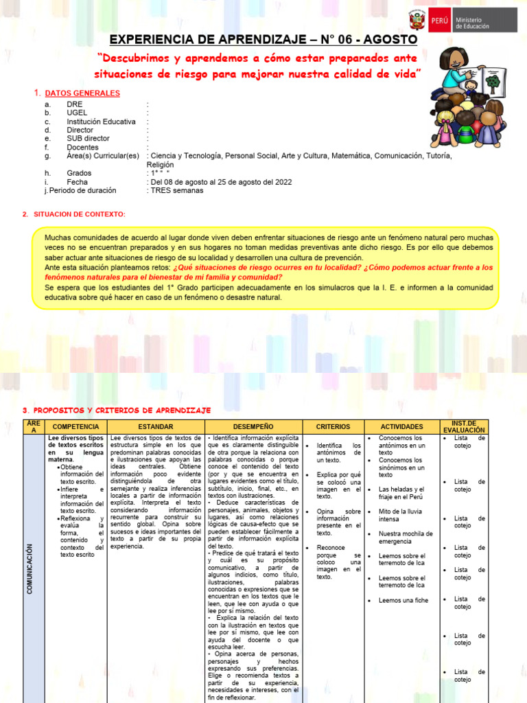 1° EXPERIENCIA DE APRENDIZAJE #06 Primer Grado | PDF | Aprendizaje | Sustracción