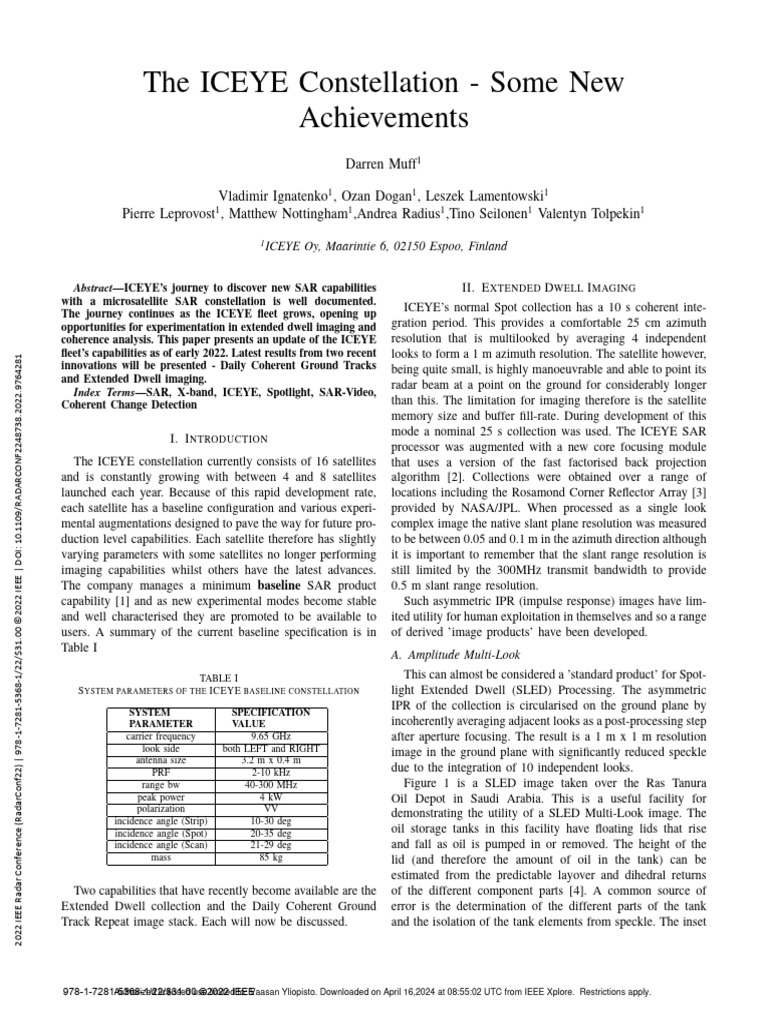 The_ICEYE_Constellation_-_Some_New_Achievements | PDF | Telecommunications Engineering | Electronics