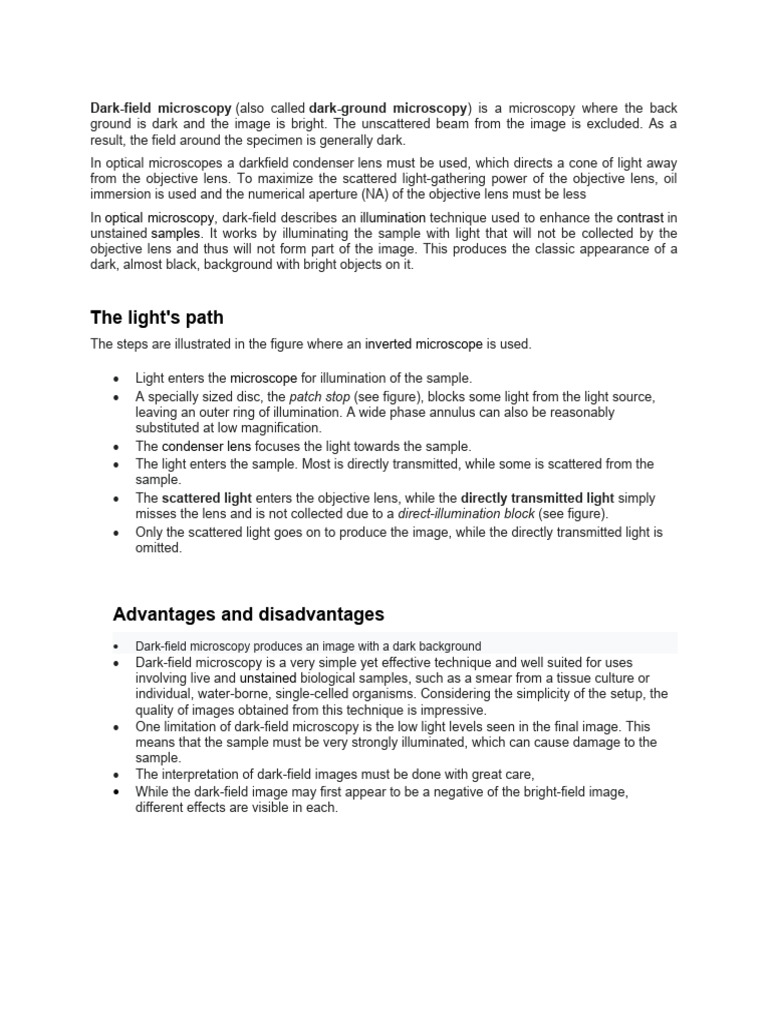 Dark Filed Microscopy | PDF | Optical Devices | Electromagnetic Radiation