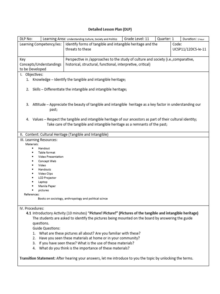 Grade 11 Cultural Heritage Lesson | PDF | Cultural Heritage | Human ...