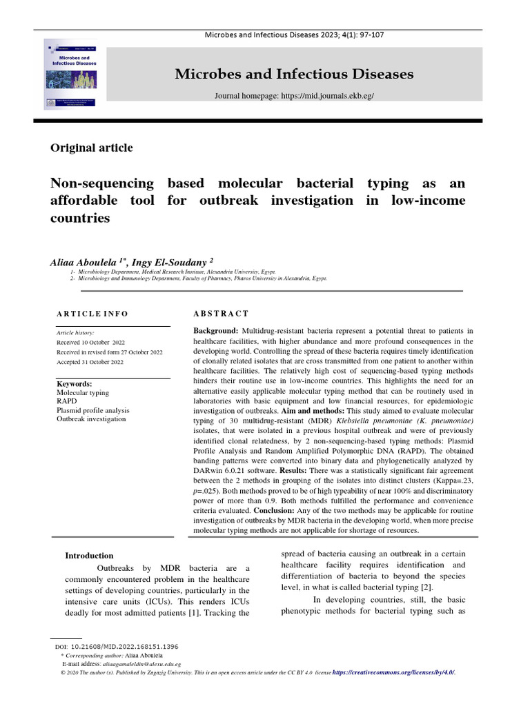 2023-Non-Sequencing Based Molecular Bacterial Typing As An Affordable Tool For Outbreak ...