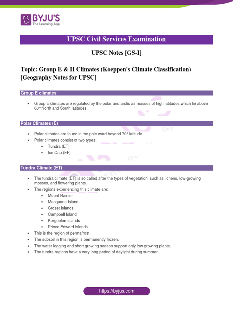 Group E H Climates Koeppens Climate Classification Geography Notes For ...