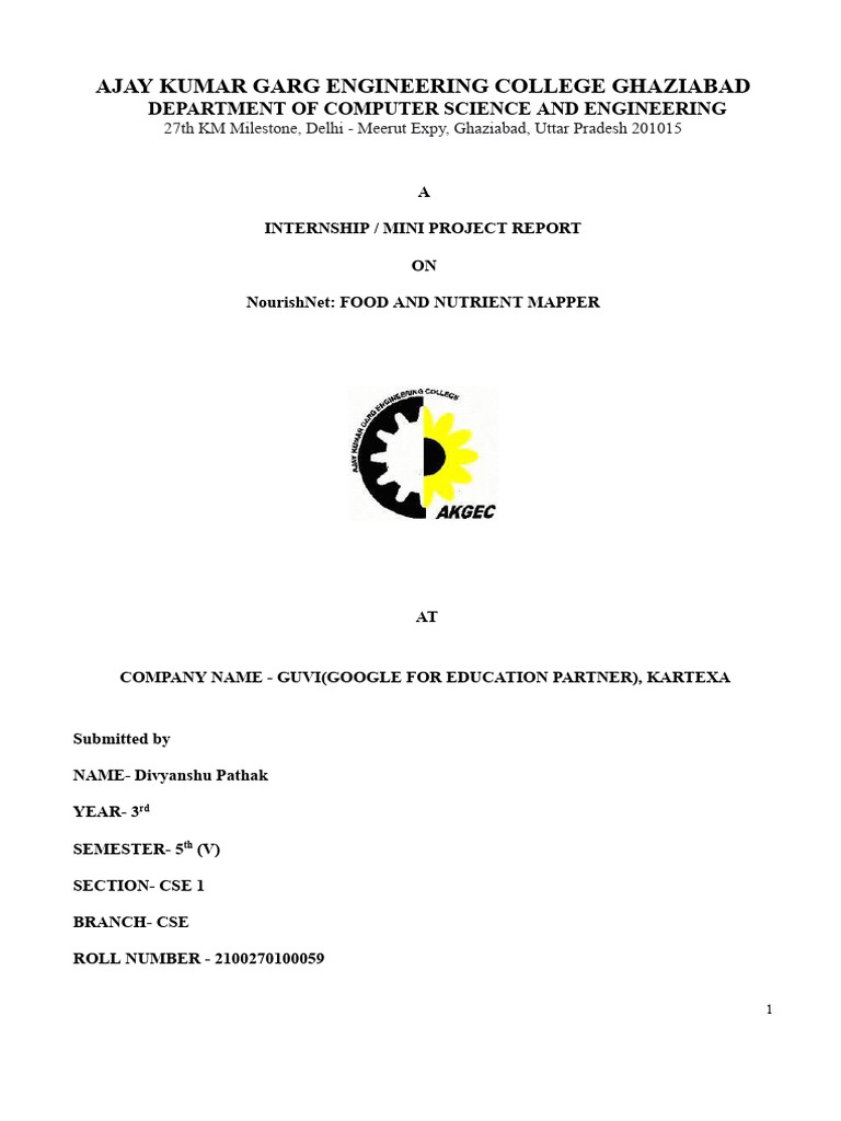 Internship or Mini Project Report NutriNourish | PDF | Microsoft Windows | Computer Programming