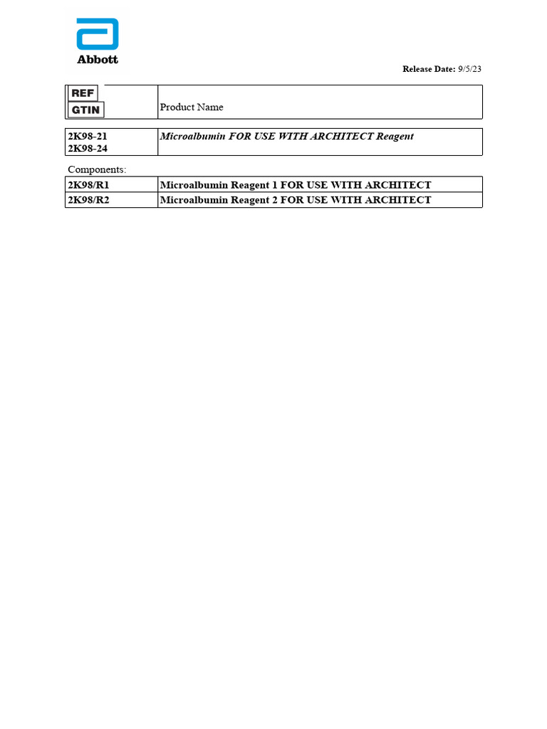 Product Name: Microalbumin FOR USE WITH ARCHITECT Reagent | PDF ...