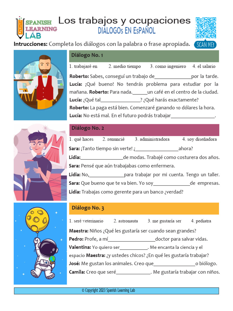 Dialogues-about-Jobs-and-Occupations-worksheet-trabajos-y-ocupaciones | PDF