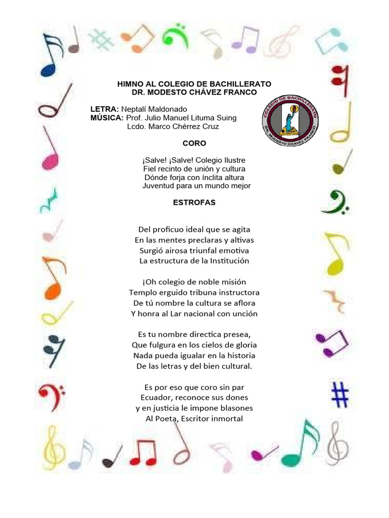 Himno del Colegio Modesto Chávez Franco | PDF