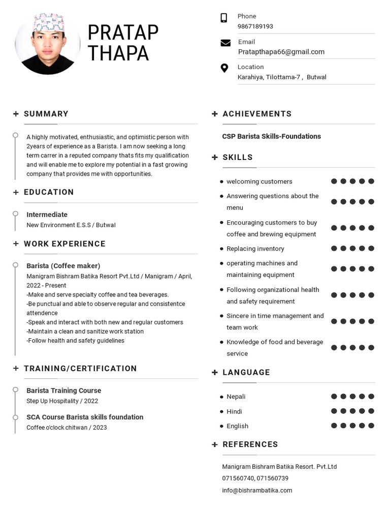 Pratap Thapa CV | PDF | Drink | Coffee