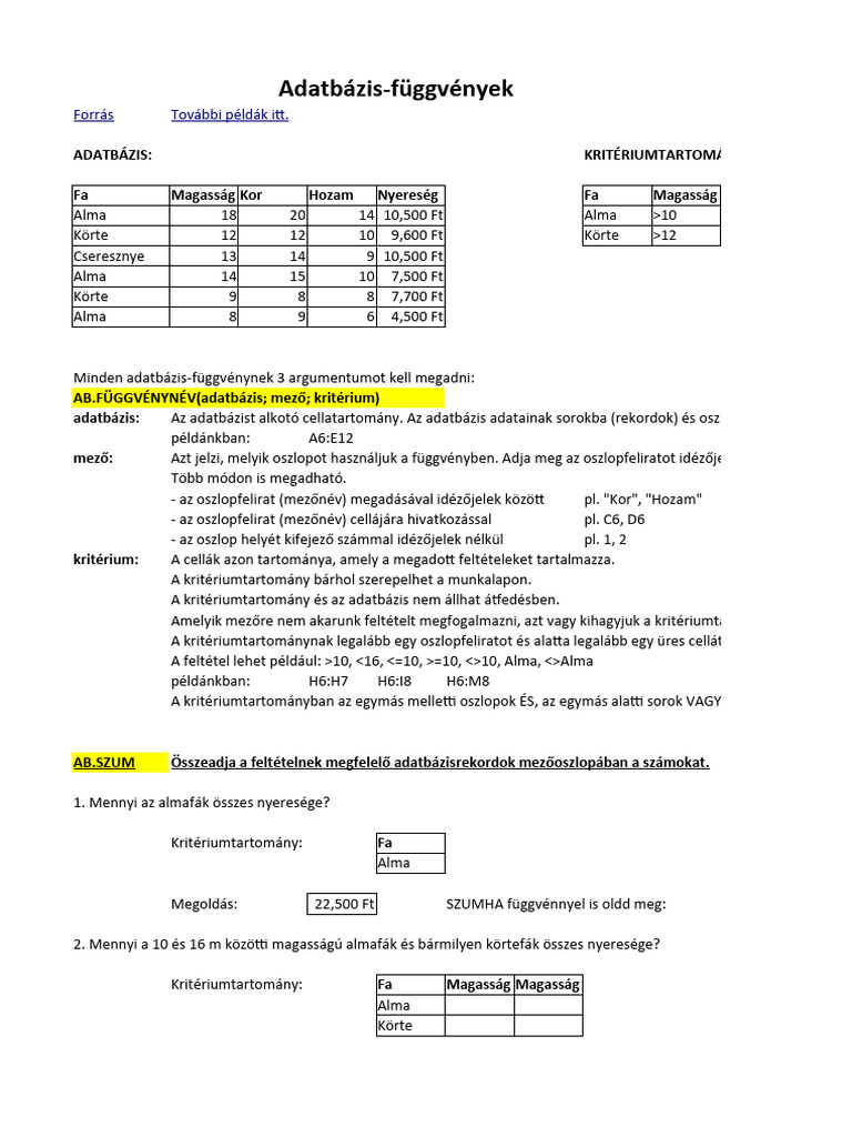 18 Adatbázis-Függvények | PDF