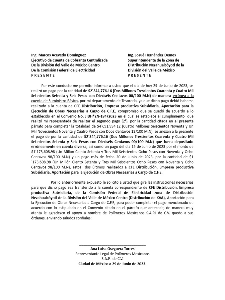 Carta Aclaratoria CFE | PDF | México