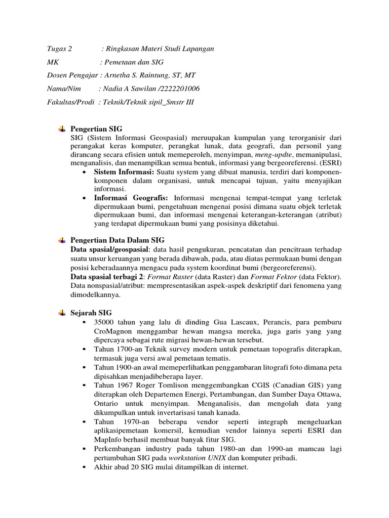 Tugas 2 - Pemetaan Dan SIG - Nadia Sawilan (2222201006) | PDF