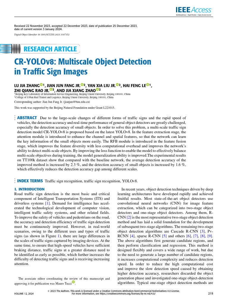 CR-YOLOv8 Multiscale Object Detection in Traffic Sign Images | PDF ...