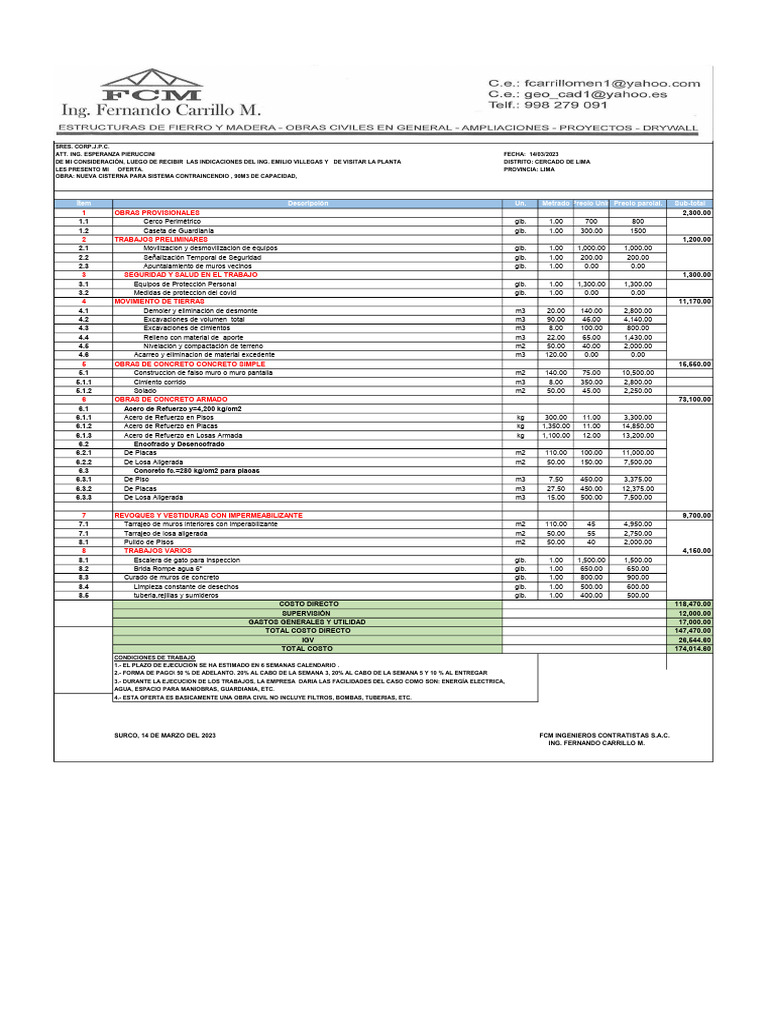 PRESUPUESTO DE CISTERNA | PDF | Material compuesto | Elementos arquitectónicos