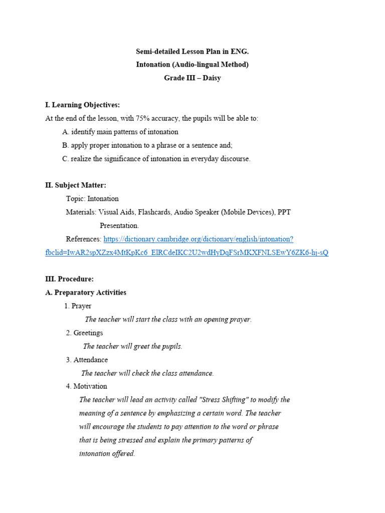 Semi Detailed Lesson Plan Group 8 Eng Beed 3 h3 | PDF | Teachers | Lesson Plan