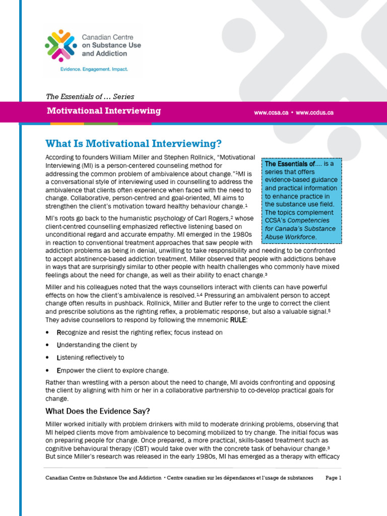CCSA Motivational Interviewing Summary 2017 en | PDF | Psychotherapy ...