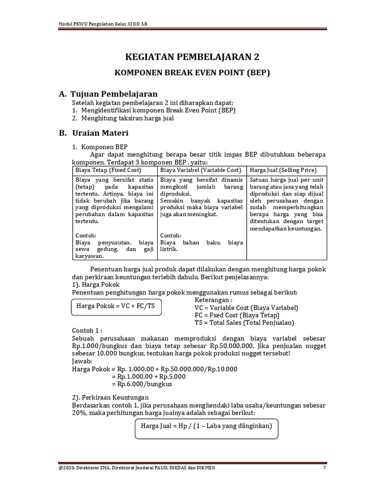 Komponen Break Even Point (BEP) Kelas XI | PDF | Pengelolaan Keuangan ...