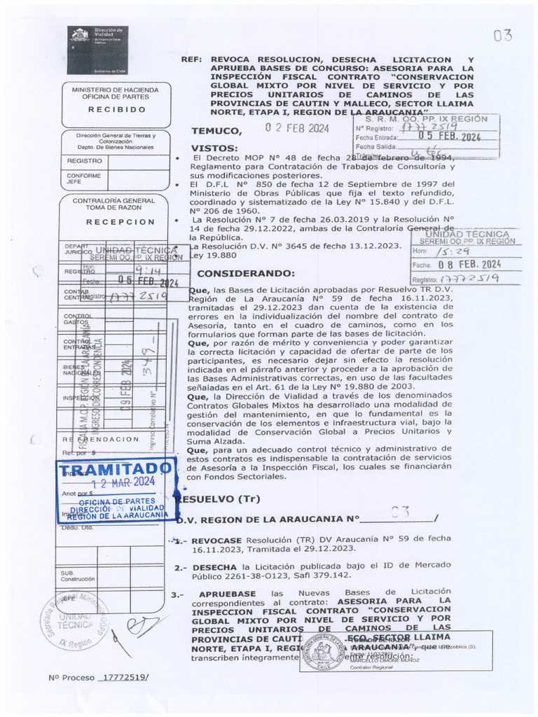 Resolución Revoca Licitación | PDF