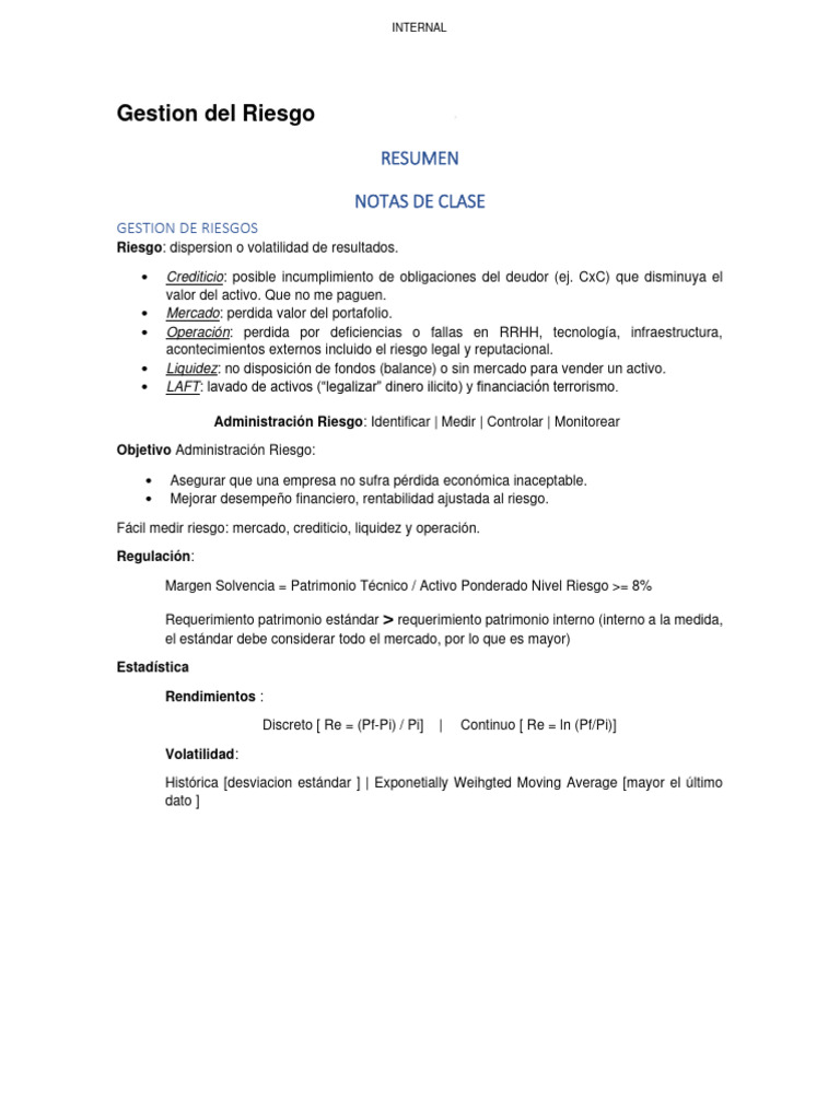 Notas Clase - Gestion Del Riesgo | PDF | Basilea Ii | Riesgo crediticio