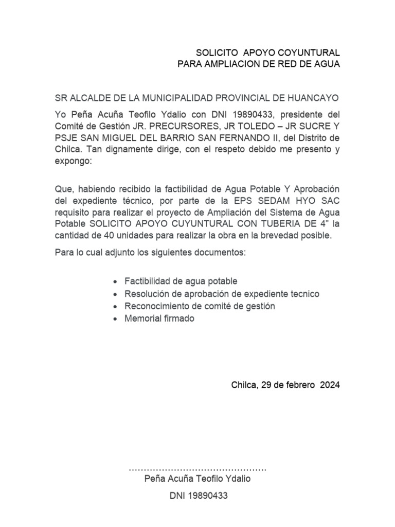 SOLICITO Apoyo Coyuntural Huancayo | PDF | Tecnología