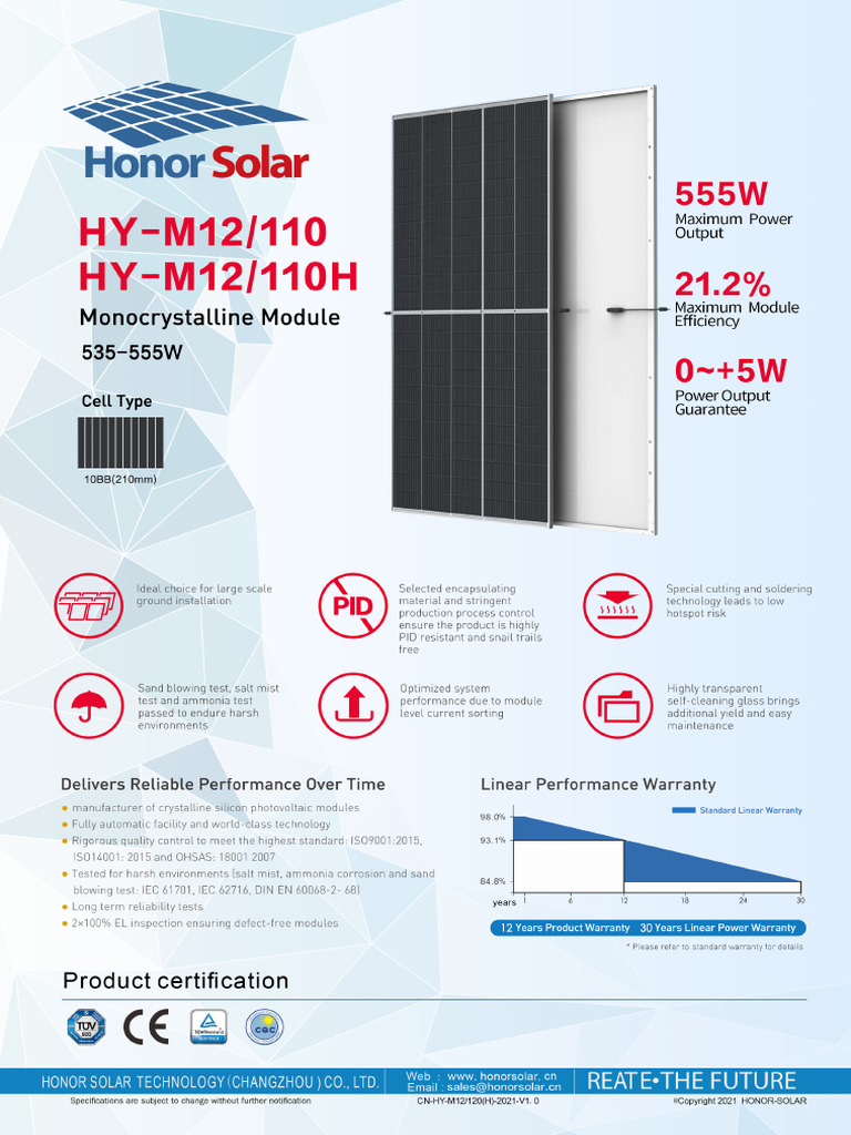 Datasheet Honor 555wp | PDF