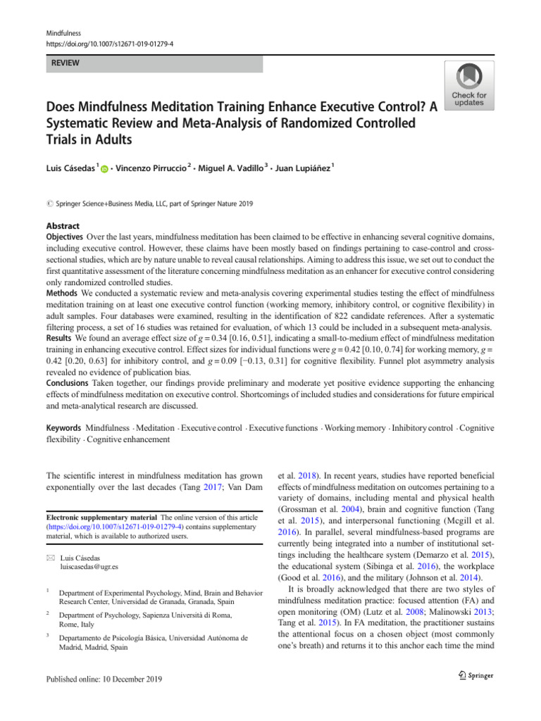 Does mindfulness meditation training enhance executive control | PDF | Effect Size | Executive ...