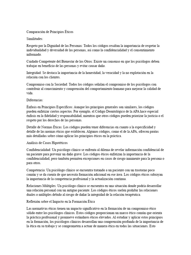 Comparación de Principios Éticos | PDF | Sicología | Ciencias del comportamiento