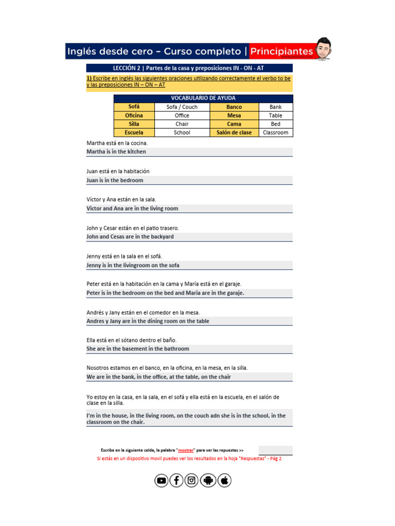 Lección 2 - Partes de La Casa y Preposiciones in On at | PDF | Lingüística