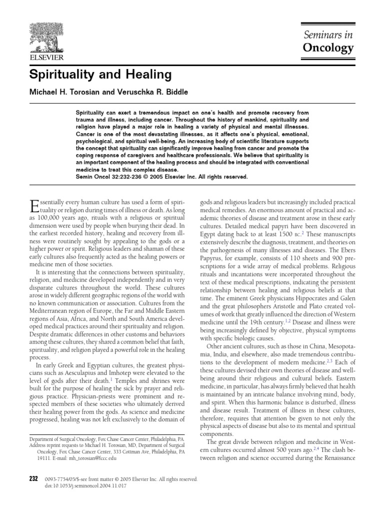 Spirituality and Healing - Torosian 2005 | PDF | Cancer | Hope