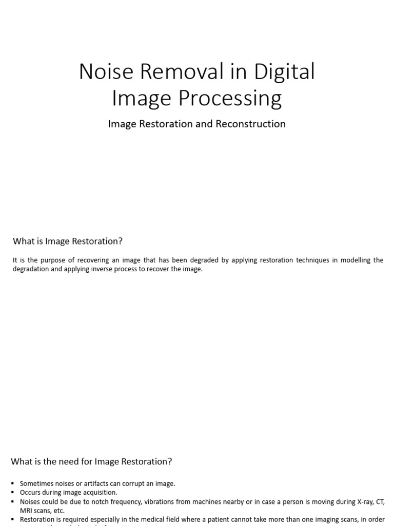 Image Restoration Techniques Explained | PDF | Imaging | Signal Processing
