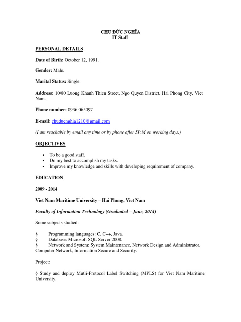 IT Staff Resume: Chu Duc Nghia | PDF