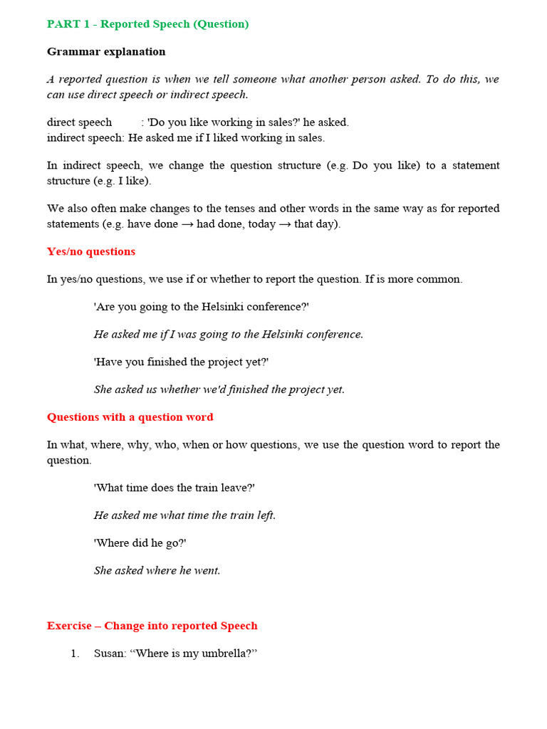 Reported Speech and Question Tags Guide | PDF | Question | Grammar