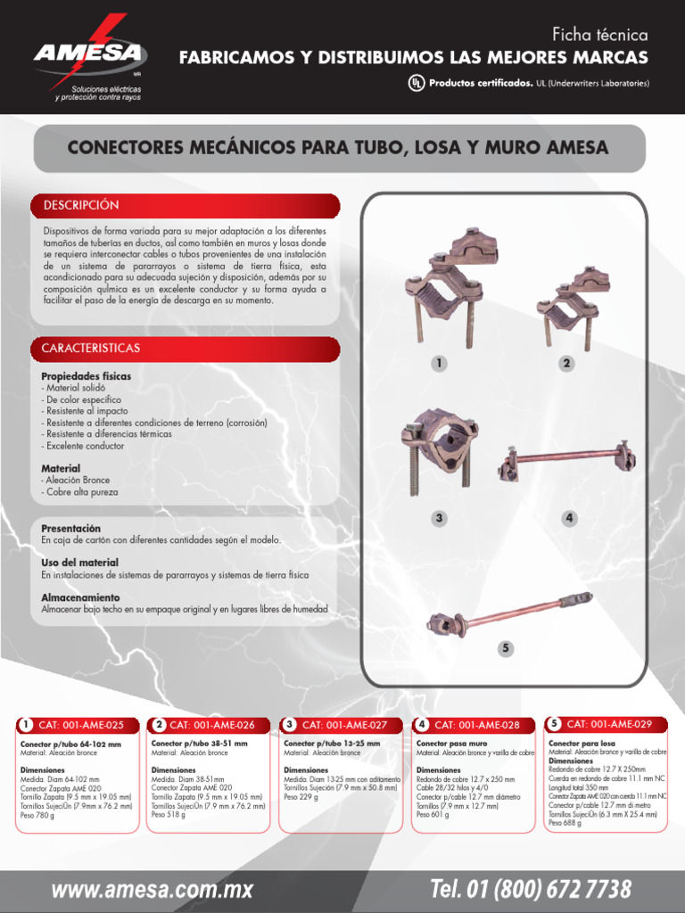 Conectores Mecánicos para Tubo Losa y Muro AMESA - AME025-026-027-028-029 | PDF | Cobre ...