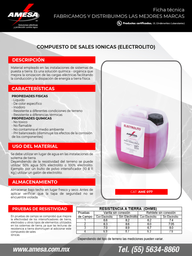 Electrolito AME077 | PDF | Electrólito | Resistividad Eléctrica y Conductividad