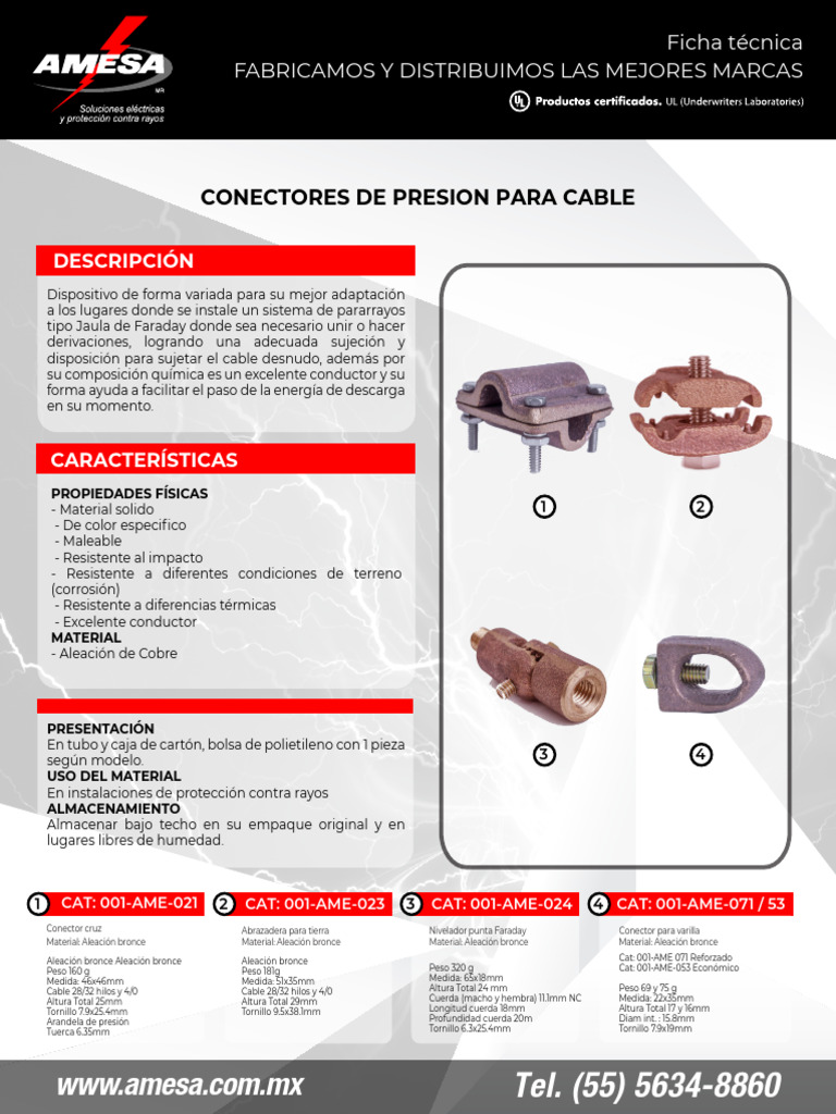 Conectores de Pararrayos de Bronce | PDF | Tornillo | Conector eléctrico