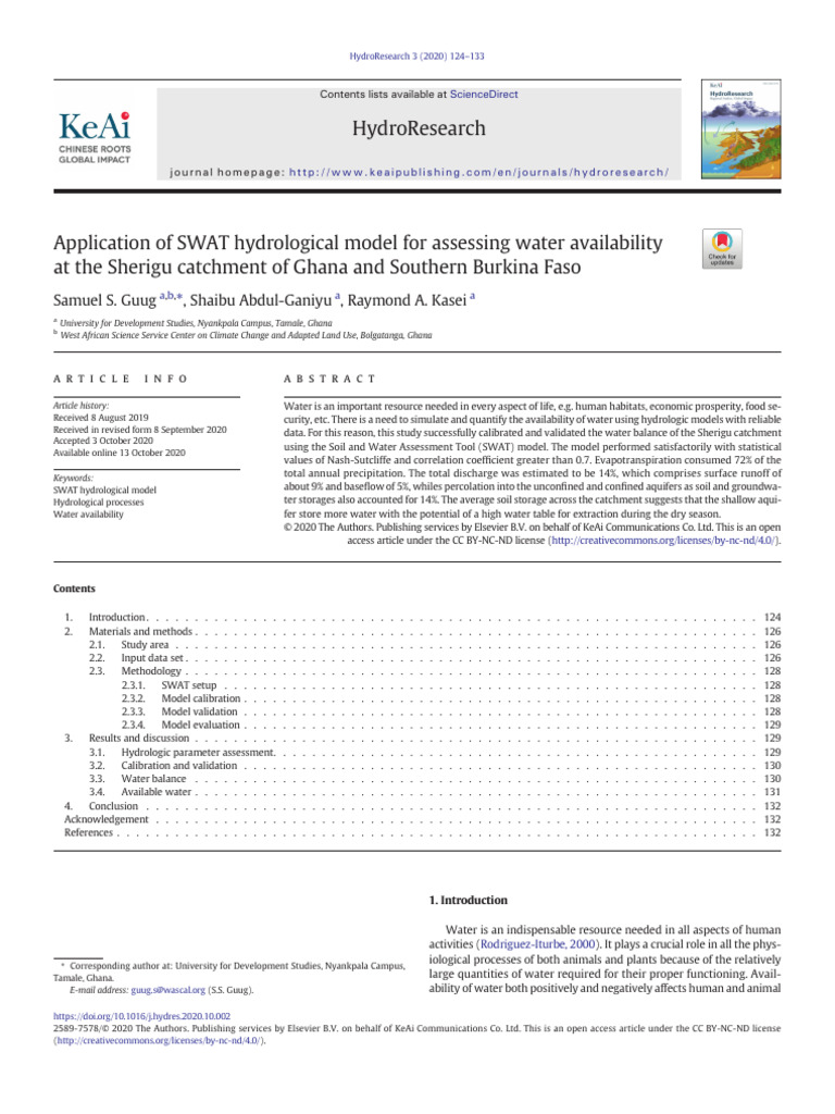 Application Of Swat Hydrological Model For Assessing Water Availability Pdf