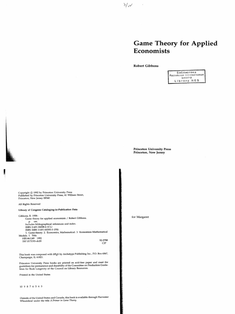 Robert Gibbons - Game Theory For Applied Economists-Princeton University Press (1992) | PDF