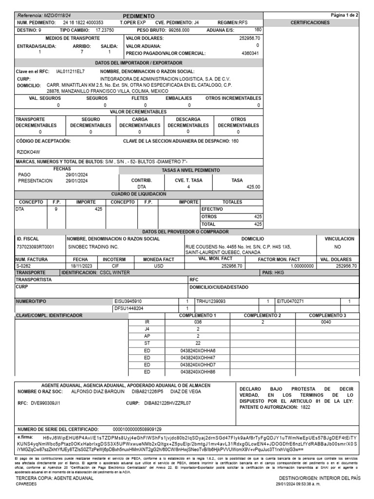 Detalles del Pedimento Aduanal J4 | PDF | El comercio internacional ...