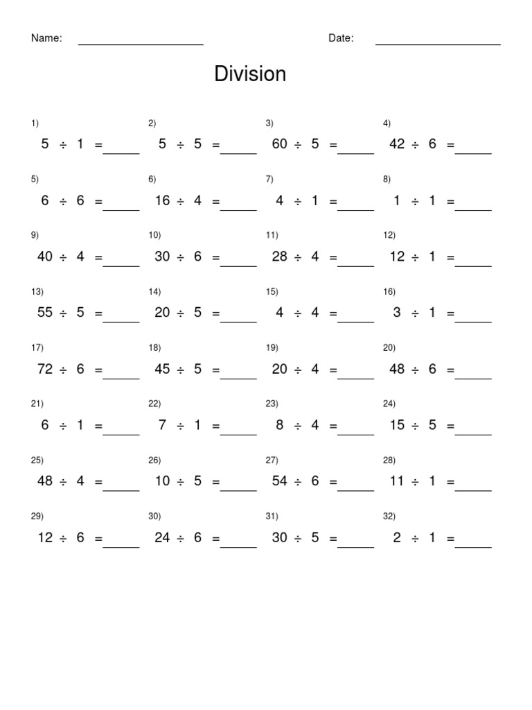 Y6 Math Division Worksheets Sep162018 | PDF