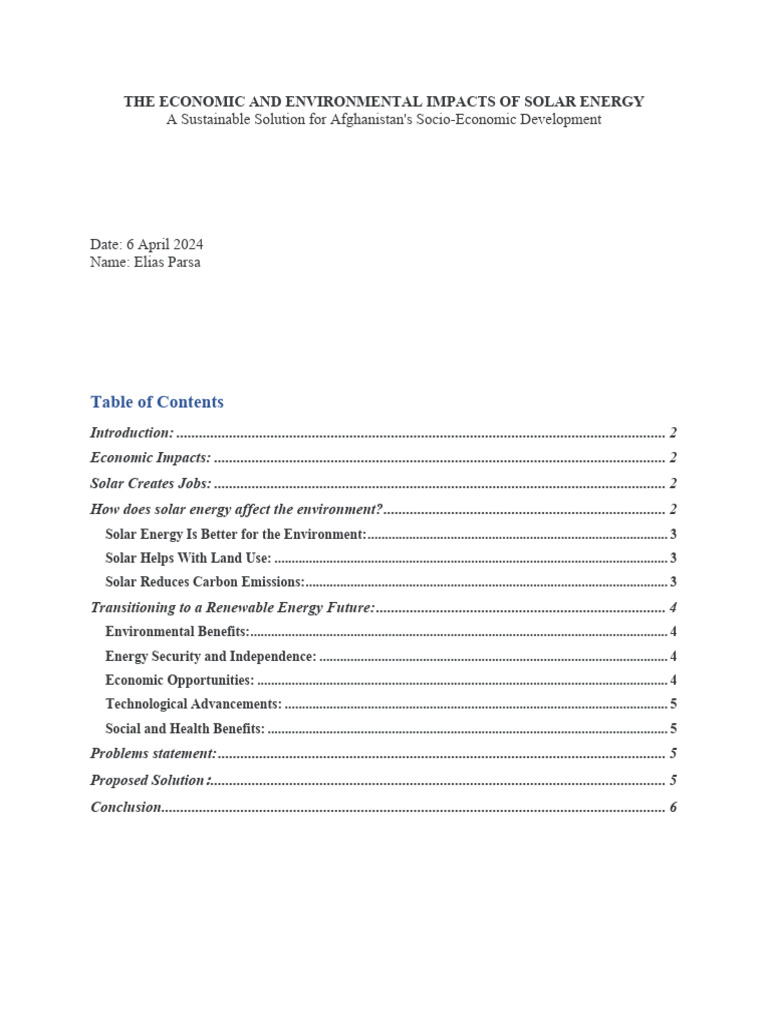 The Economic and Environmental Impacts of Solar Energy | PDF ...
