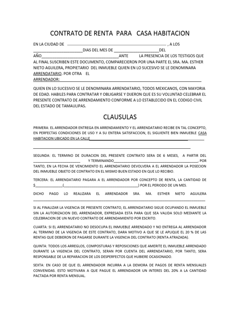 Contrato para Renta de Casa Habitacion | PDF | Ley común | Derecho ...